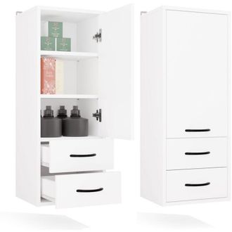 Topeshop NINA - Meuble mural de salle de bain 3 &eacute;tag&egrave;res & 2 tiroirs - Blanc