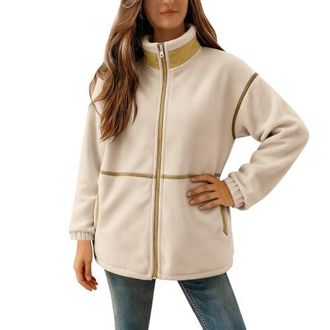 Generic Vestes en polaire pour femme avec fermeture &eacute;clair int&eacute;grale, poches l&eacute;g&egrave;res, manteaux dhiver doux et chauds pour la randonn&eacute;e, les voyages, kaki, 3XL