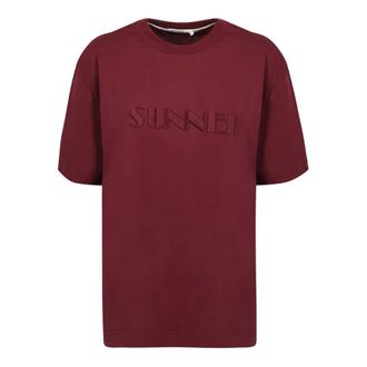 Sunnei Sunnei, Femme, Tops, Rouge, Taille: 38 FR T-shirt Bordeaux minimaliste pour femmes