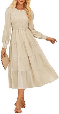 Grace Karin Robe Femme Longue Manches Longues Col Rond Taille &Eacute;lastique Style Empire &agrave; Volants