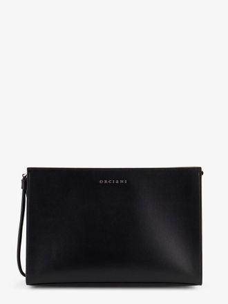 Orciani Leather clutch bag with metal lettering logo - ORCIANI - gender_Man