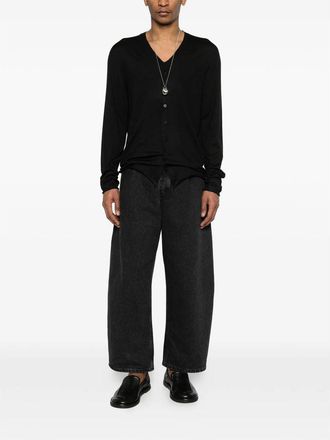Isabel Benenato Cotton V-Neck Cardigan - Black