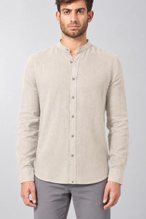 Hempage Hempage Herren vegan Stehkragenhemd Thistle Beige