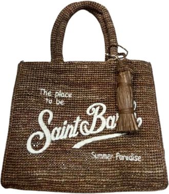 Saint Barth Femme, Sacs, Brun, Taille: ONE Size Colette in Rafia Media Logo Bianco