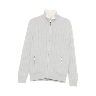 La Fileria Gerippte Strickjacke mit Rei&szlig;verschluss - - Knitwear - Herren - Grau - 2XL