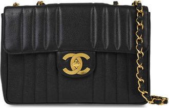 Chanel 1992 Jumbo Mademoiselle Classic Flap Schultertasche - Schwarz