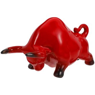 Cabilock Keramik Ochsenfigur Deko Rot Kleines Teehaustier Ornament f&uuml;r Wohndeko B&uuml;ro und Gartendekoration