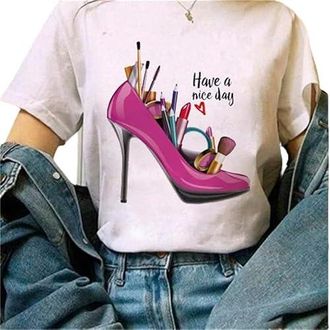 Keephen Femmes Talons Hauts Impression 3D T-Shirt Manches Courtes Pullover Tops Tee Mignon Graphique T-Shirts