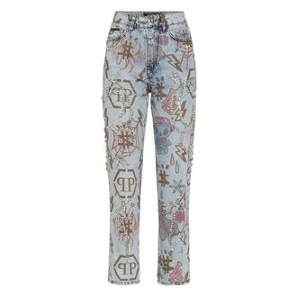 Philipp Plein Boyfriend St Tattoo Monogram mit Kristallen - - Jeans - Damen - Blau - W26