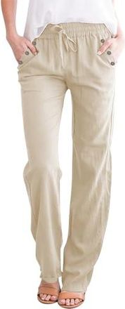 Generic Pantalon Fluide Femme &eacute;t&eacute;,Pantalon Long &eacute;lastique en Coton et Lin pour, Couleur Unie, Loisirs de Plage Pants Thermique (Beige, S)