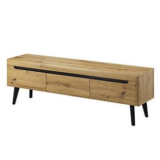 Selsey Livinella - TV-Schrank in Artisan Eiche mit 3 Schubladen und Holzbeinen, 160 cm