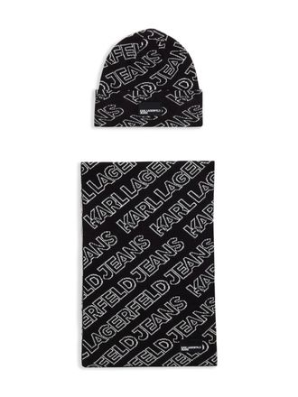 Karl Lagerfeld ensemble bonnet-&eacute;charpe &agrave; motif monogramm&eacute; - Noir