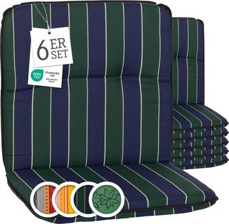 Beo Bali Gartenstuhl-Auflagen Niedriglehner 96x47 cm, 6er Set blau dunkelgrün gestreift | Waschbare, UV-beständige Sitz-Kissen | Atmungsaktive Polster-Auf