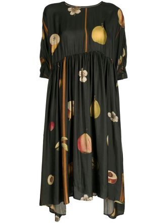 Uma Wang robe mi-longue &agrave; fruits imprim&eacute;s - Vert