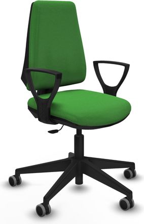 Piqueras y Crespo Elche Arbeitsstuhl mit festen Armlehnen, ausgestattet mit permanentem Basiskontakt und Schneideschaum, Rollen 65 mm, Parkett, Gr&uuml;n