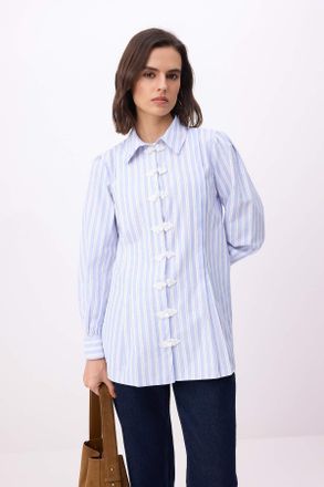 Trendyol Modest Damen Mehrfarbig Gestreift Lang Regular Fit Modest Hemden