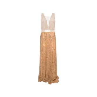 Elisabetta Franchi 610 Abito Lungo C/paillettes - - Dresses - Damen - Beige - L