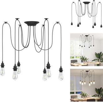 vidaXL Pendelleuchte mit 6 Fassungen E27 Schwarz Metall - Pendelleuchte - Pendelleuchten - H&auml;ngelampe - Spinnen-Pendelleuchte