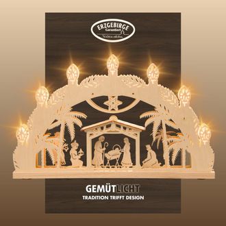 Weigla Schwibbogen original Erzgebirge I LED Lichterbogen Weihnachten I Motiv Betlehem I 7 Lampenkerzen + 1 Ersatzlampe I 7 x 34 V, 0,2 W, E10 I beleuchtete 