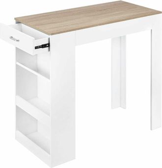 Woltu Woltu - Table de Bar 100x50x100cm, Table Haute Cuisine en Bois dIng&eacute;nierie, Table Haute, Table &agrave; Manger, Blanc+Ch&ecirc;ne Clair