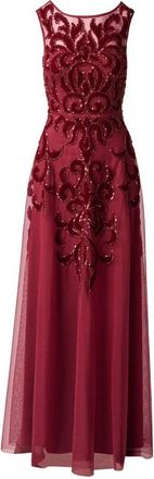 Adrianna Papell Abendkleid Illusion Bead Mesh Long Dress Elegantes und schimmerndes Samtkleid mit Perlenstickerei