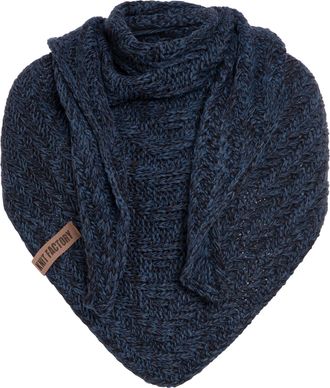 Knit Factory Dreiecksschal Sally - Damen Strickschal mit Wolle - Grob gestrickten Schal - Hochwertige Qualität - XXL Schal - 220x85 cm - Jeans/Navy