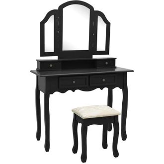 vidaXL Vidaxl - Ensemble de coiffeuse et tabouret Noir 100x40x146 cm Paulownia