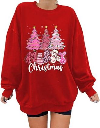 Generic Pull Noel Drole Pull Ample Femme Manches Longues Col Rond DéContracté Motif Festif NoëL Confortable Quotidien Haut Casual Tendance