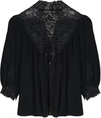 Chlo&eacute; Femme, Blouses et Chemises, Noir, Taille: 38 FR Top en soie avec empi&egrave;cements de dentelle