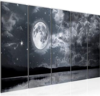 Runa Art Wandbild XXL Nachthimmel Mond Wohnzimmer Schlafzimmer 200 x 80 cm Schwarz Weiss 5 Teilig - Made in Germany - 607555b