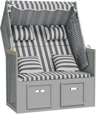 vidaXL Strandkorb mit Kissen Poly Rattan und Massivholz Grau & Wei&szlig; vidaXL