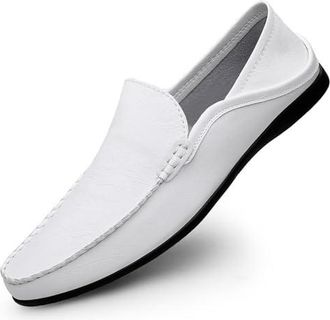 Generic Mocassins décontractés en cuir doux et confortable pour homme - Mocassins à enfiler pour un usage quotidien, blanc, 41 1/3 EU