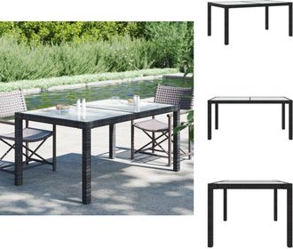 vidaXL Gartentisch 150x90x75 cm Geh&auml;rtetes Glas Poly Rattan Schwarz - Gartentisch - Polyrattan Tisch - Esstisch - Gartenm&ouml;bel - Balkonm&ouml;bel