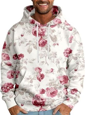 Generic DENGJIAMY Sweat &agrave; capuche imprim&eacute; rose pour homme, pull &agrave; capuche classique tendance &agrave; manches longues avec poche pour homme, blanc, L