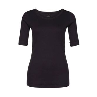 Marc Cain Mitternachtsblaues geripptes T-Shirt mit farblich abgestimmten Overlock-N&auml;hten - - Tops - Damen - Blau - XL