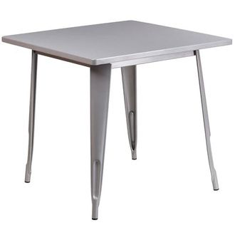 Flash Furniture Flash Meuble 80 cm carr&eacute; en m&eacute;tal Table dint&eacute;rieure/ext&eacute;rieure, M&eacute;tal, Silver, 31.5