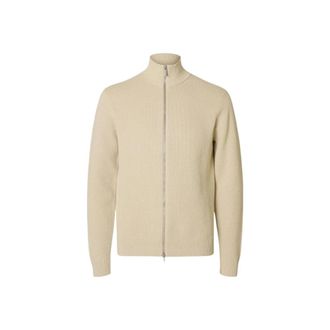 Selected Ls Strick Struktur Full Zip - - Knitwear - Herren - Beige - L