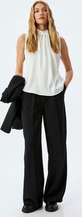 Koton Satinbluse &Auml;rmellos Schal Kragen Satinbluse