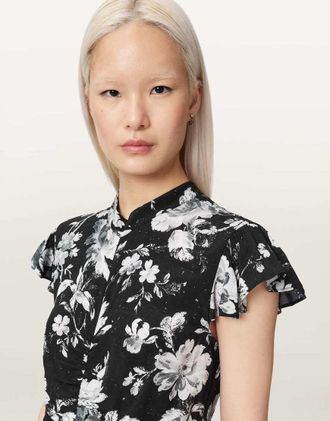 AllSaints sl-Kleid in Jardina Mono Black-Schwarz