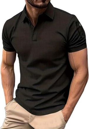 Generic Polo de golf à 3 boutons à col côtelé pour homme - Chemise boutonnée à col rabattu - Chemises Henley avec poches à fermeture éclair - Chemise de trava