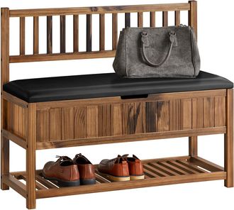 SoBuy FSR150-N Schuhbank Truhenbank Sitzbank mit Lehne Schuhregal Garderobenbank Dielenbank Bettbank Schuhtruhe Sitzkommode BHT ca. 90x75x35cm