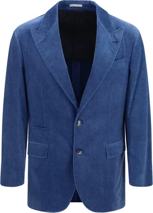 Brunello Cucinelli Cotton-Velvet Denim-Effect Blazer - Blue