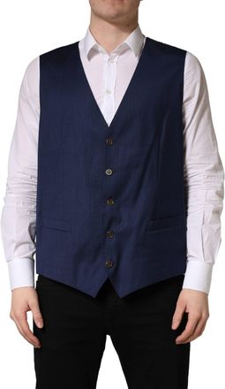 Dolce & Gabbana Mens Navy Blue Wool Dress Formal Waistcoat Vest Virgin Silk