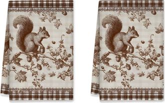 Generic Küchenhandtücher mit Eichhörnchen-Motiv, rustikal, Bauernhaus-Zweig,, Braun, weiche Bar-Handtücher, Kaffeebar, Dekoration, 40,6 x 61 cm, 2 Stück