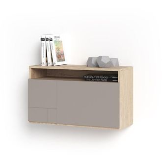 HERDASA Bureau mural, mod&egrave;le OPORTO, en m&eacute;lamine avec porte rabattable. Ch&ecirc;ne clair et Taupe