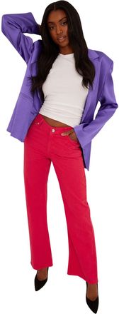 NA-KD Damen Raw Hem Side Slit Denim Jeans, Pink, 38