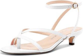 Castamere Femmes Kitten Talon Heel Ouvert Rond Bout Sandales Lanières Cheville Danse Dress Été 3.5 CM Heels Blanc 41 EU