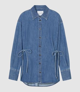 Closed Blouse Waisted Strap Mid Blue