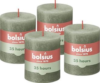 Bolsius Bolsius Rustik Stumpenkerzen - Grün - 4 Stück - 8 x 7 cm - Dekorative Haushaltkerzen - Länge Brenndauer 35 Stunden - Unparfümierte - Natürliches Pflan