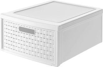 Rotho Country Schubladenbox 19.2l mit 1 Schub in Rattan-Optik, Kunststoff (PP) BPA-frei, weiss, groß/19.2l (45.0 x 34.0 x 20.0 cm)